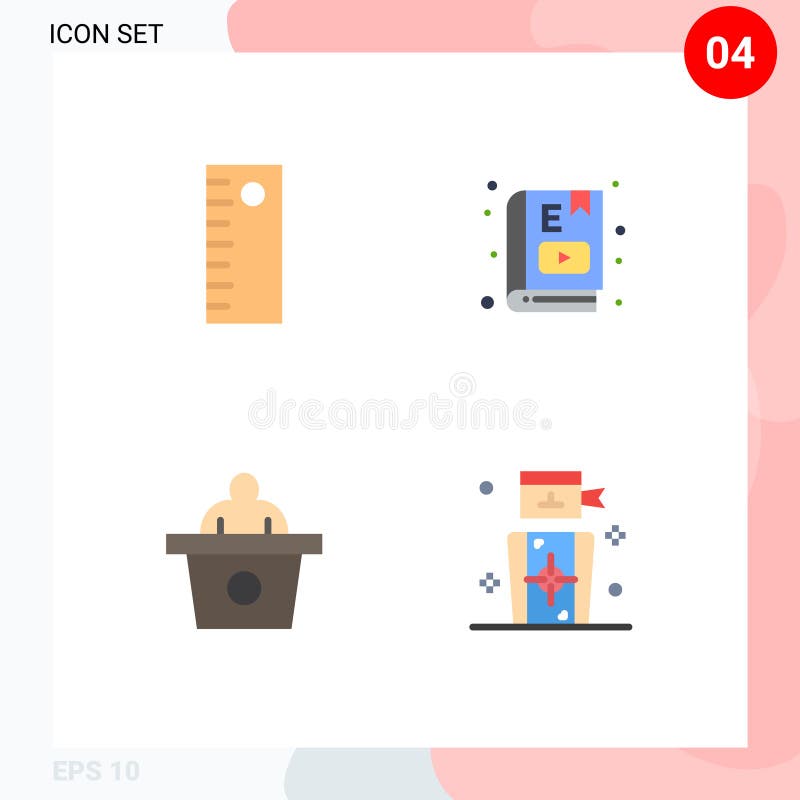 Group of 4 Flat Icons Signs and Symbols for Ruler, Speech, E Learning ...
