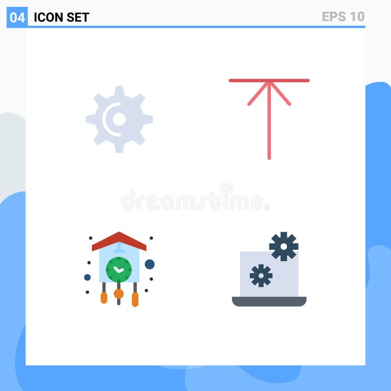 Editable Vector Line Pack of 4 Simple Flat Icons of Wheel, Clock, Teeth ...