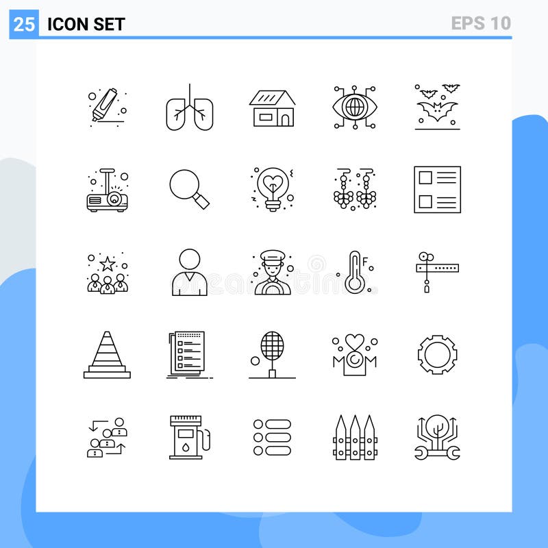 Modern Set of 25 Lines and Symbols Such As Beamer, Halloween, Home ...