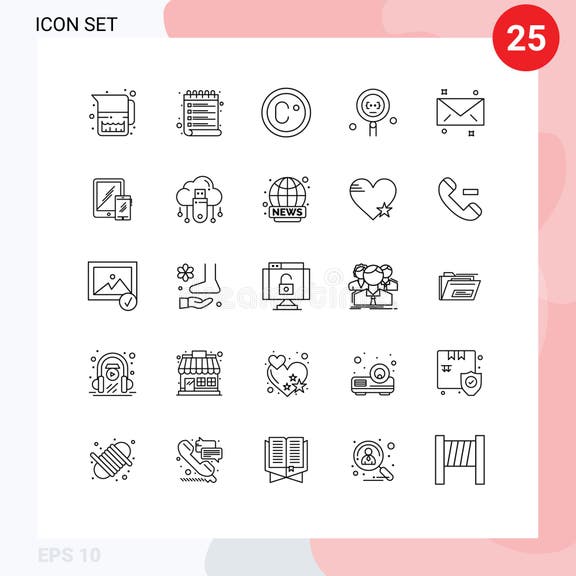 Mobile Interface Line Set of 25 Pictograms of Mail, Search, Climate ...