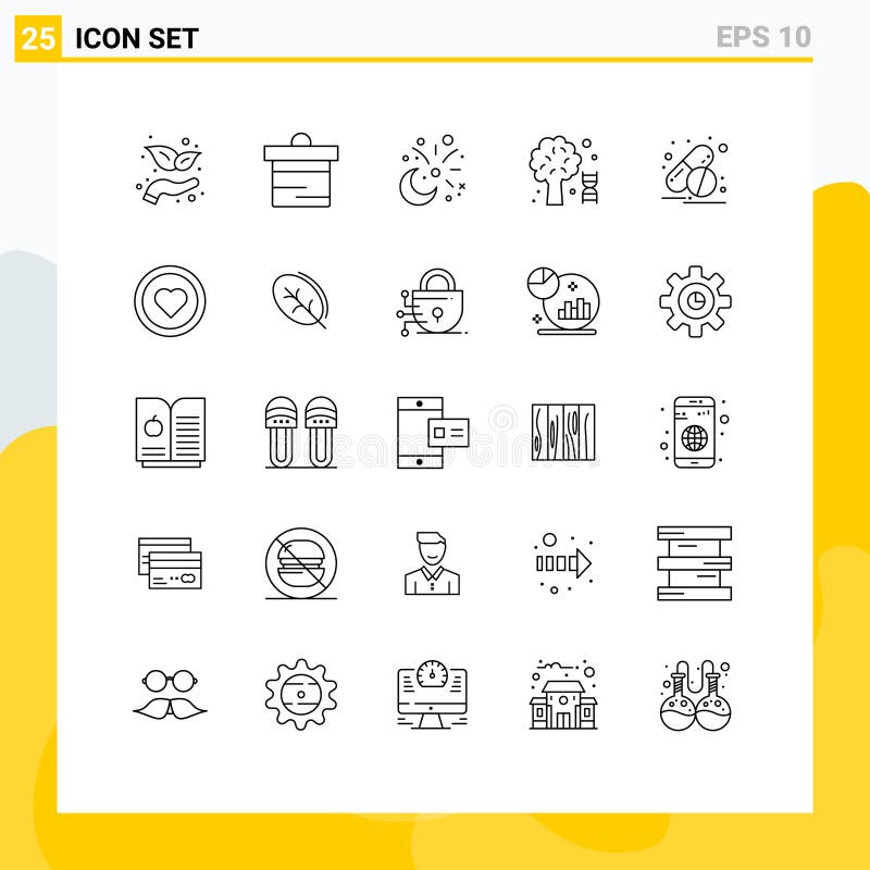 User Interface Pack of 25 Basic Lines of Medicine, Tree, Cresent ...