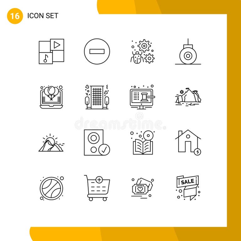 Set of 16 Vector Outlines on Grid for Balloon, Bathyscaphe, Stop ...
