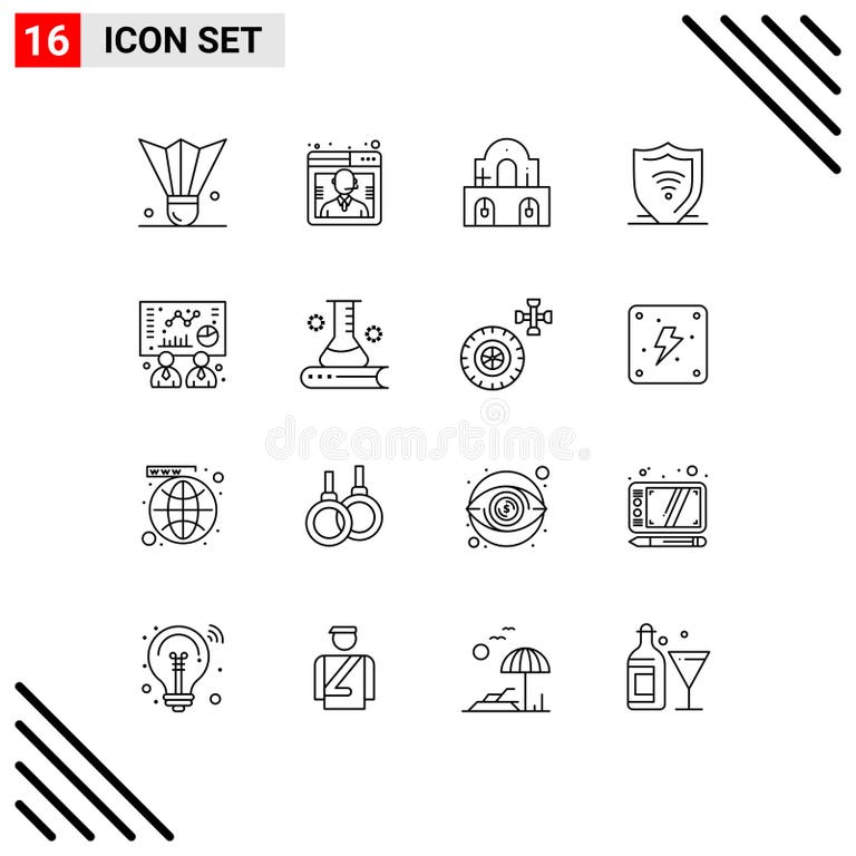 Editable Vector Line Pack of 16 Simple Outlines of Business, Protect ...