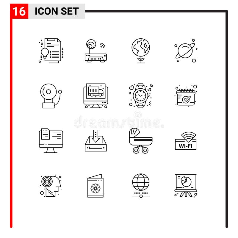 Pack of 16 Creative Outlines of Computer, Bell, Eco, Alarm, Science ...