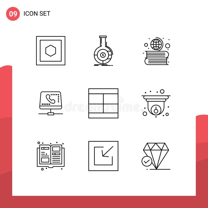 Editable Vector Line Pack of 9 Simple Outlines of Create, Online, Books ...
