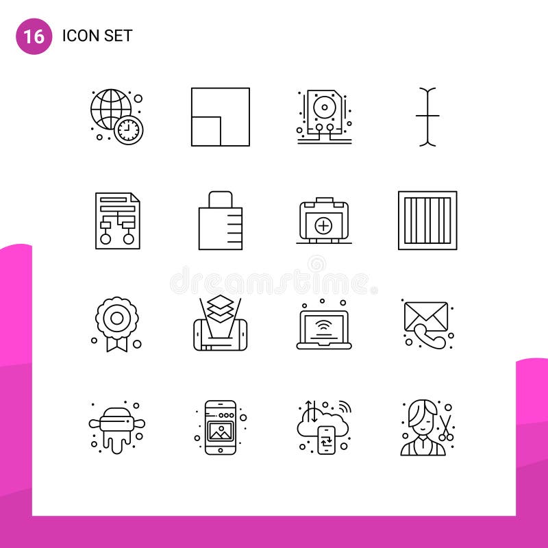 Editable Vector Line Pack of 16 Simple Outlines of Key, Wireframe, Hdd ...