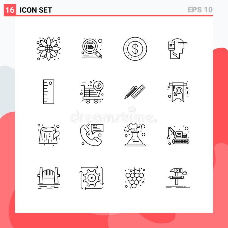 Group of 16 Modern Outlines Set for Measure, Mobility, Dollar, Mobile ...