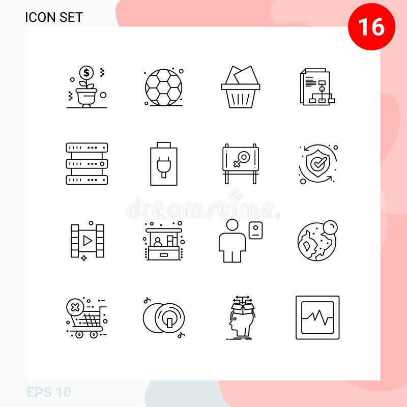 Editable Vector Line Pack of 16 Simple Outlines of Multimedia, Database ...