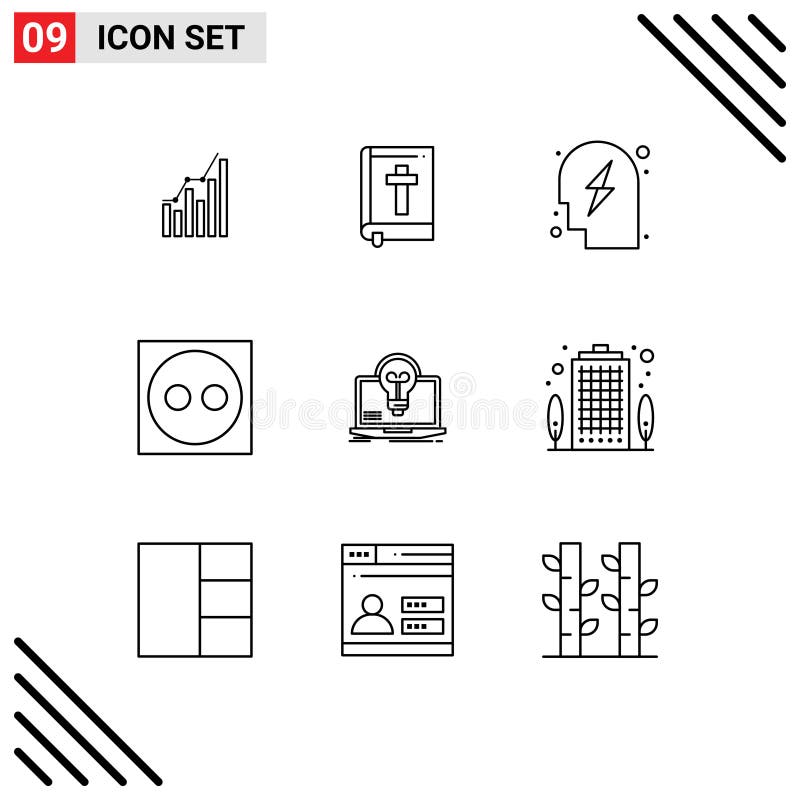 Modern Set of 9 Outlines and Symbols Such As Plug, Cord, Book, Power ...