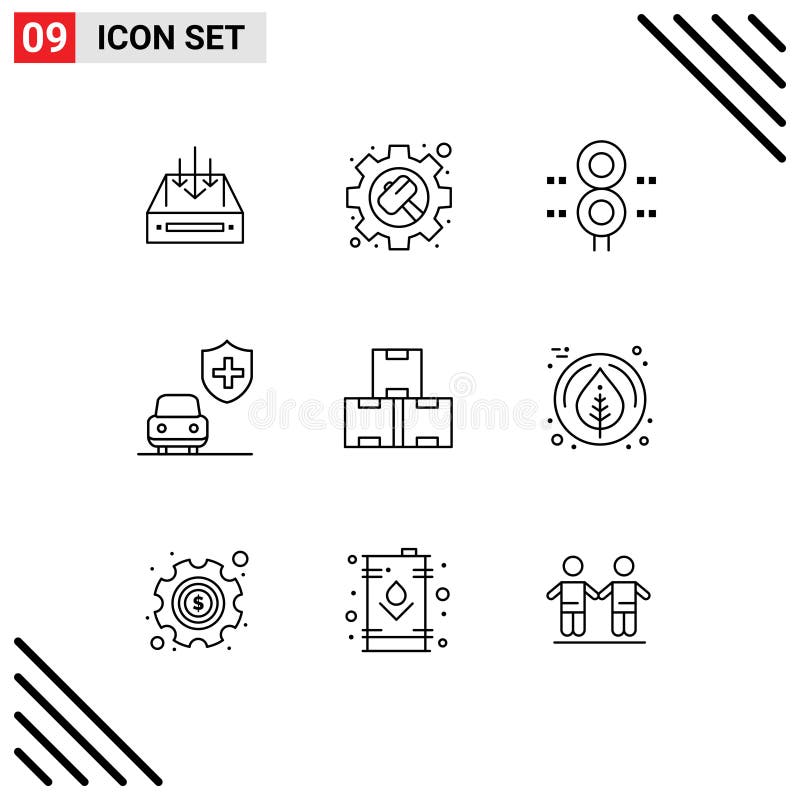 Universal Icon Symbols Group of 9 Modern Outlines of Security, Car ...