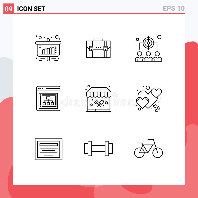 Mobile Interface Outline Set of 9 Pictograms of Web, Marketing ...