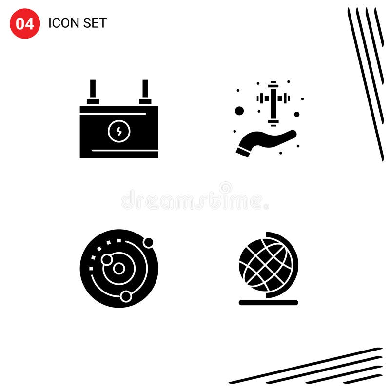 Editable Vector Line Pack of 4 Simple Solid Glyphs of Accumulator ...