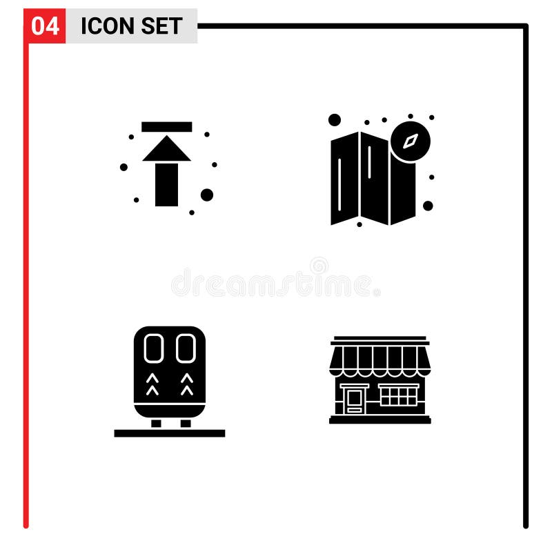 Editable Vector Line Pack of 4 Simple Solid Glyphs of Arrow, Train ...