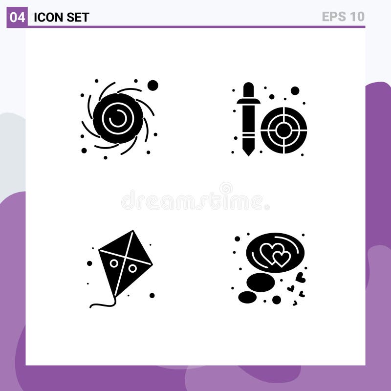 Editable Vector Line Pack of 4 Simple Solid Glyphs of Astronomy, Kite ...