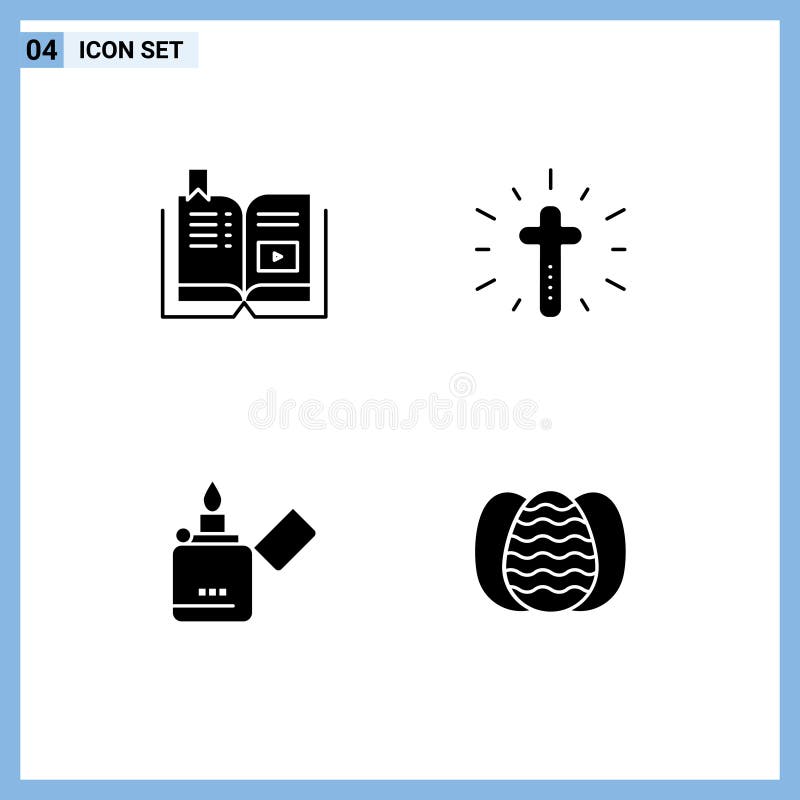 Editable Vector Line Pack of 4 Simple Solid Glyphs of Book, Fire ...
