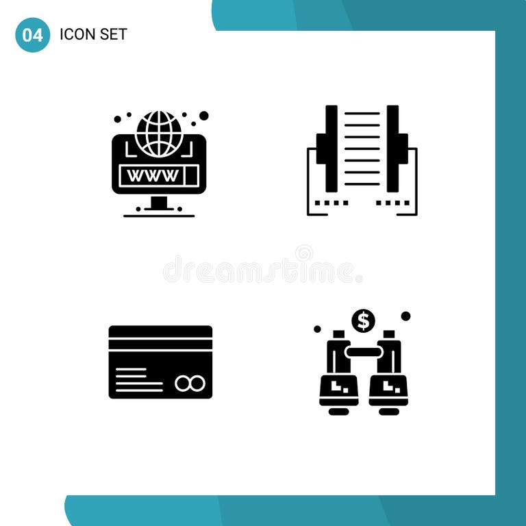 Editable Vector Line Pack of 4 Simple Solid Glyphs of Browser, Card ...