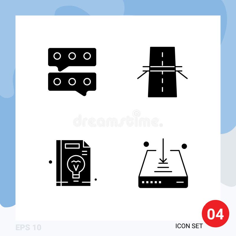 Solid Glyph Pack of 4 Universal Symbols of Bubble, Education, Bridge ...