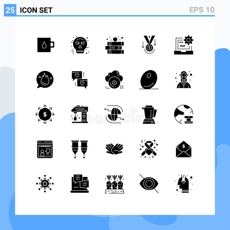 Editable Vector Line Pack of 25 Simple Solid Glyphs of Coding, Trophy ...