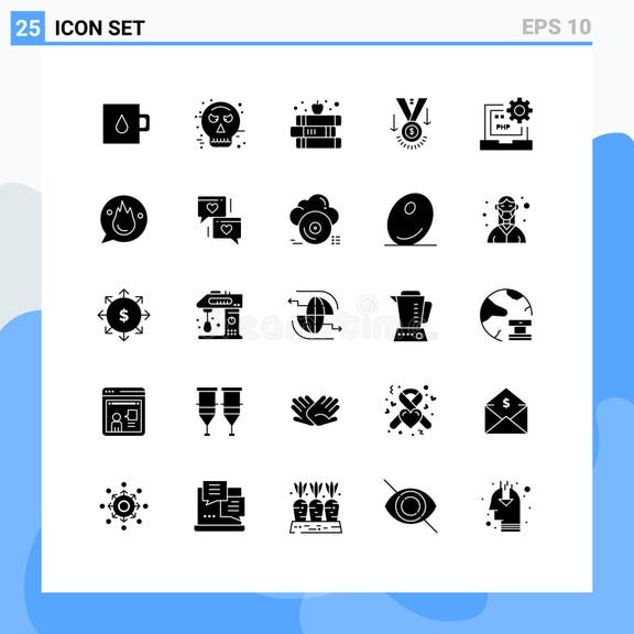 Editable Vector Line Pack of 25 Simple Solid Glyphs of Coding, Trophy ...