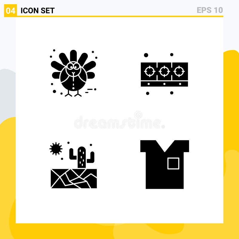 4 Thematic Vector Solid Glyphs and Editable Symbols of Corn, Sun ...