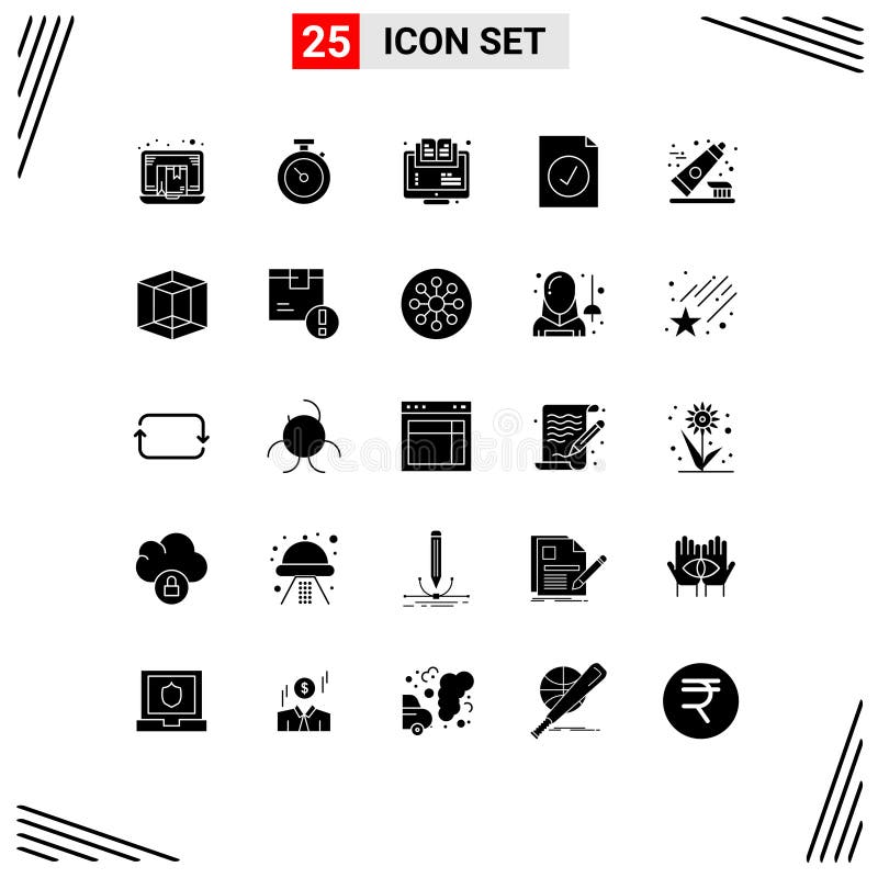 Editable Vector Line Pack of 25 Simple Solid Glyphs of Document, Course, Watch, Online, Learning ...