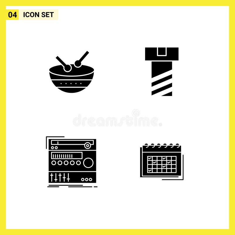 Editable Vector Line Pack of 4 Simple Solid Glyphs of Drum, Sound ...