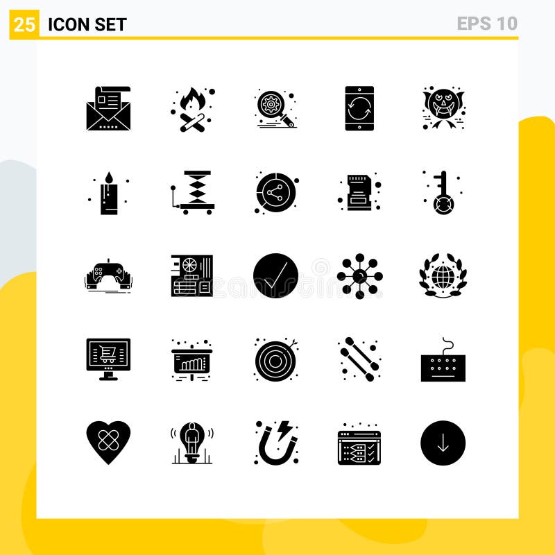 25 Thematic Vector Solid Glyphs and Editable Symbols of Face, Mobile, Database, Devices ...