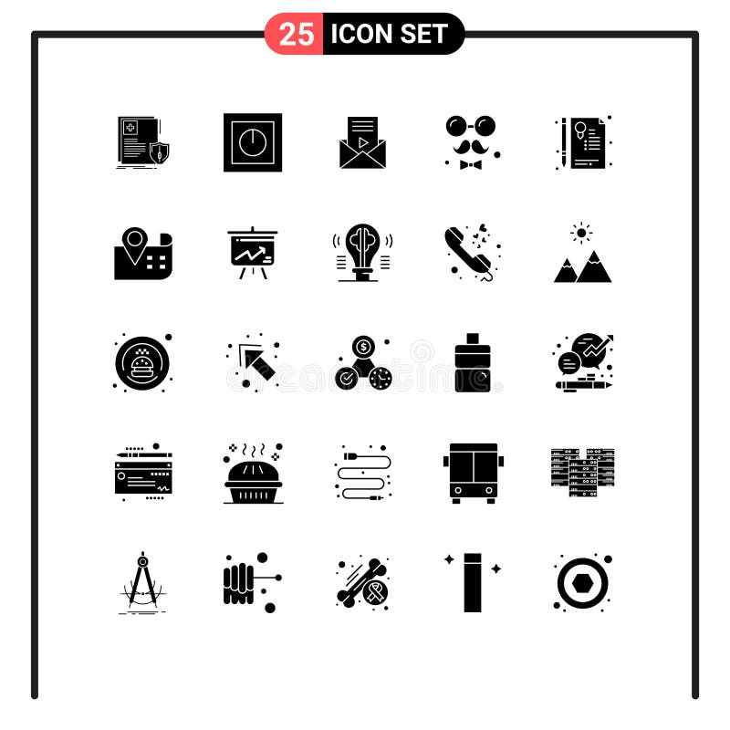 Editable Vector Line Pack of 25 Simple Solid Glyphs of Fathers, Brim, Safe, Avatar, Sms Stock ...
