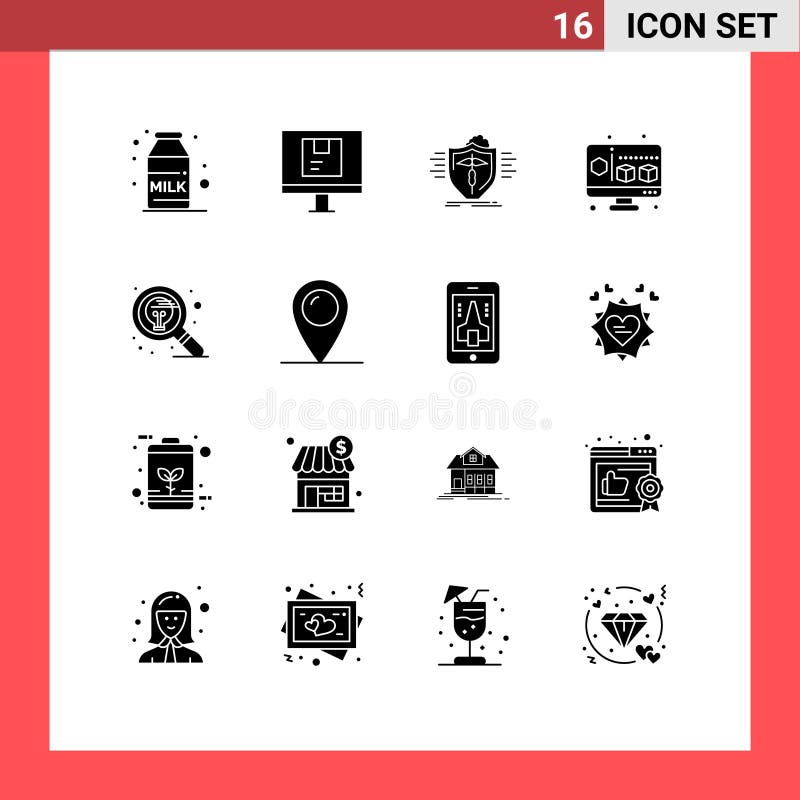 Solid Glyph Pack of 16 Universal Symbols of Find, Computer, Insurance ...