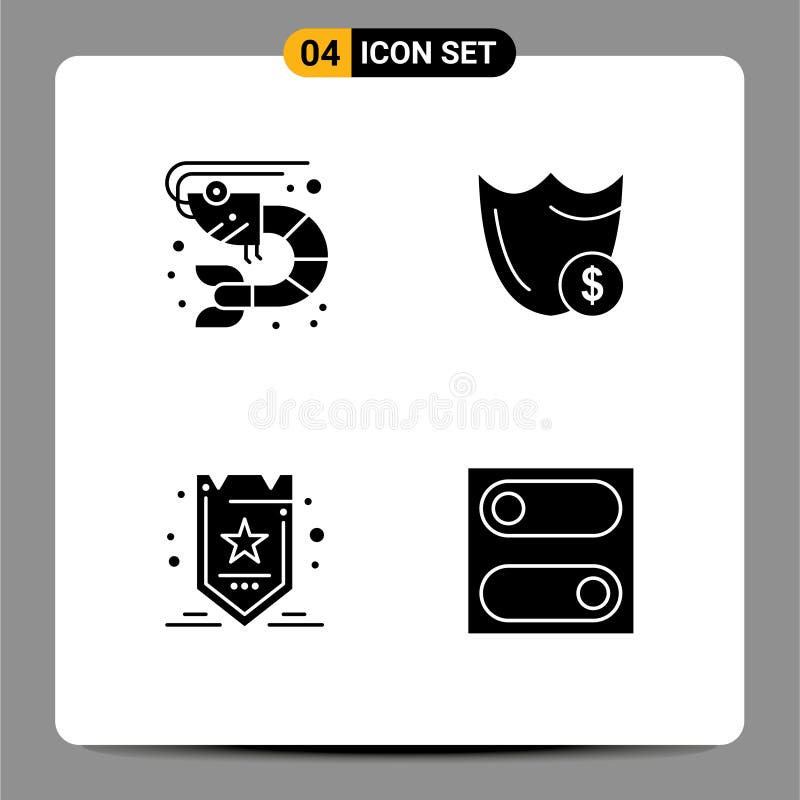 Modern Set of 4 Solid Glyphs Pictograph of Fish, Dollar, Sea Food ...