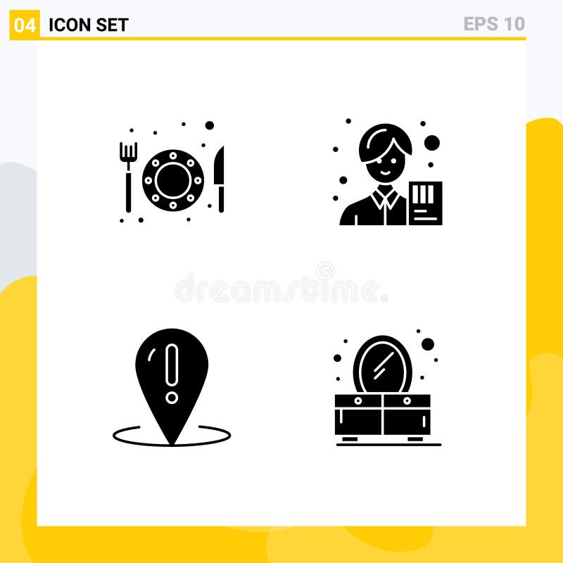 Universal Icon Symbols Group of 4 Modern Solid Glyphs of Food, Location ...