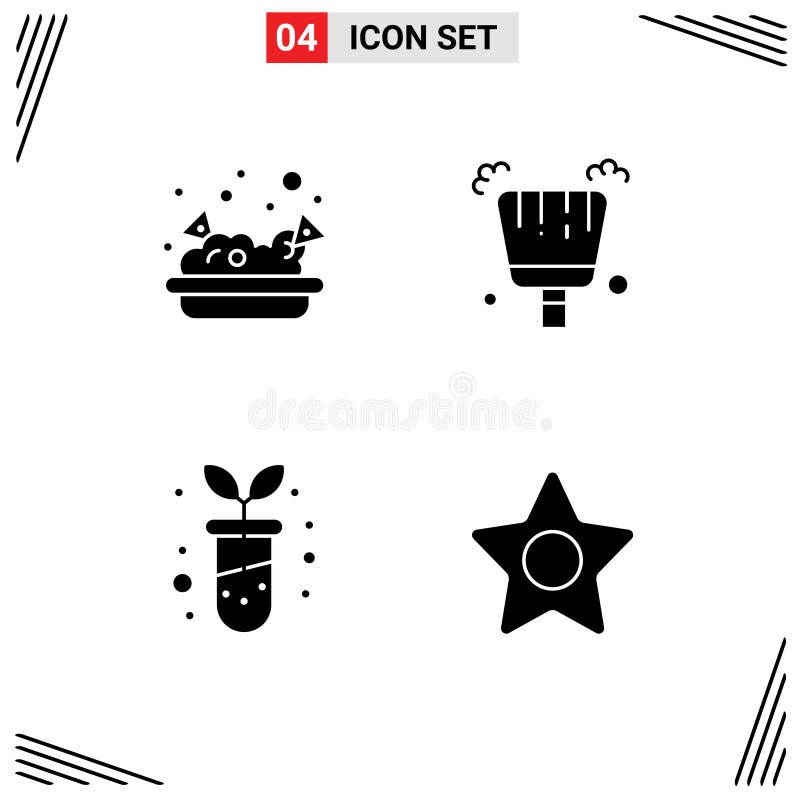 Editable Vector Line Pack of 4 Simple Solid Glyphs of Food, Star, Broom ...
