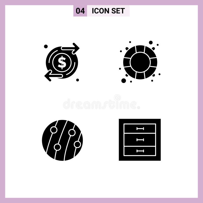 Editable Vector Line Pack of 4 Simple Solid Glyphs of Growth, Hair ...