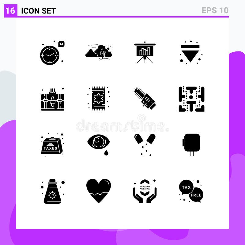 16 Thematic Vector Solid Glyphs and Editable Symbols of Handbag ...