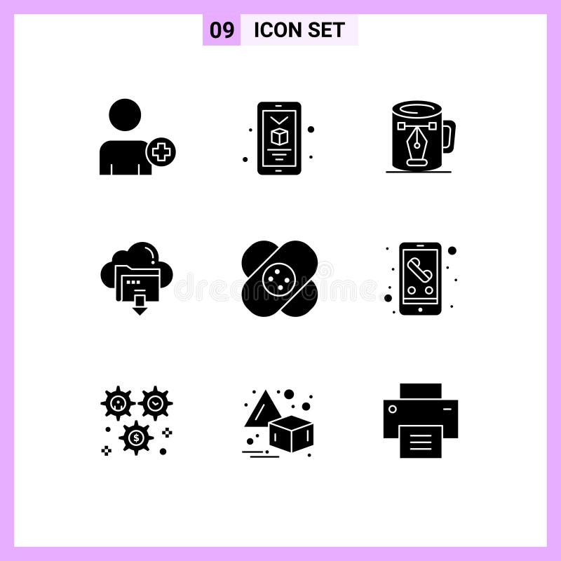 Editable Vector Line Pack of 9 Simple Solid Glyphs of Hospital ...