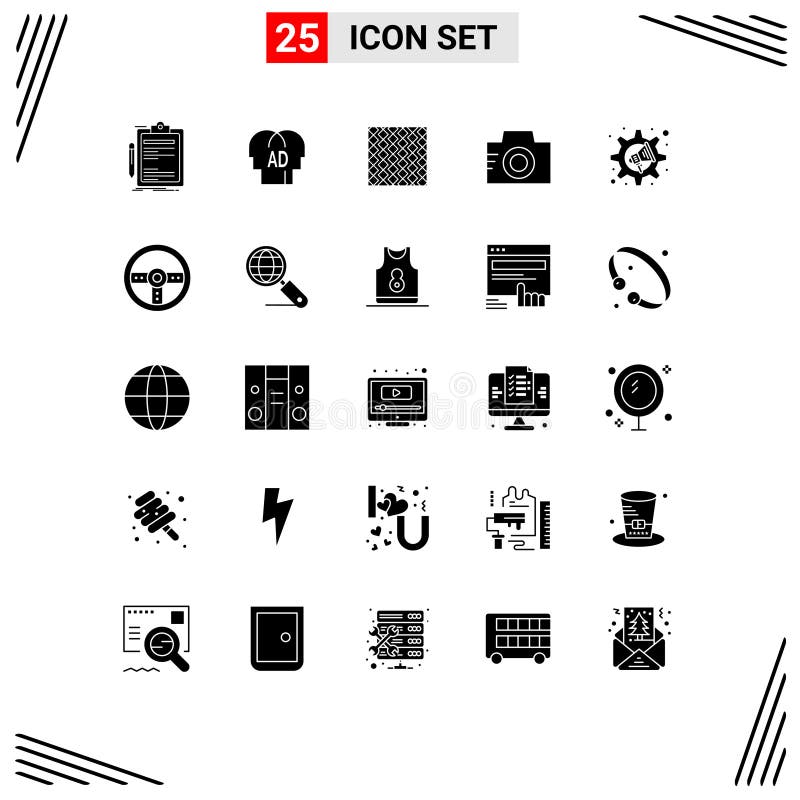 Editable Vector Line Pack of 25 Simple Solid Glyphs of Image, Wall, Brian, Tiles, Square Stock ...