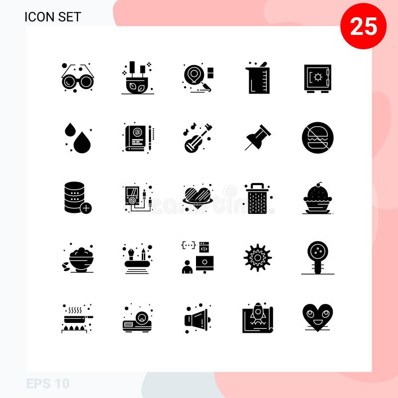 25 Universal Solid Glyph Signs Symbols of Lock, Chemistry, Sticks ...