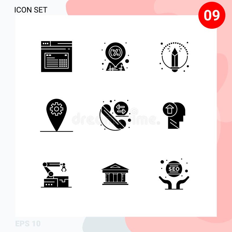 Solid Glyph Pack of 9 Universal Symbols of Phone, Call, Sale, Location ...