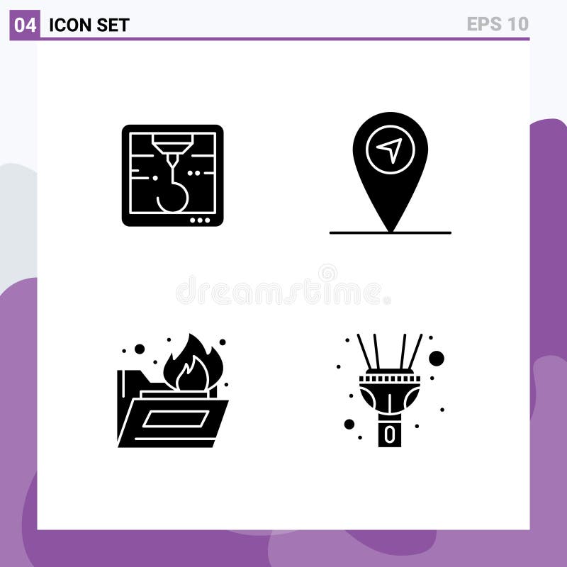 Universal Icon Symbols Group of 4 Modern Solid Glyphs of Printer, Torch ...