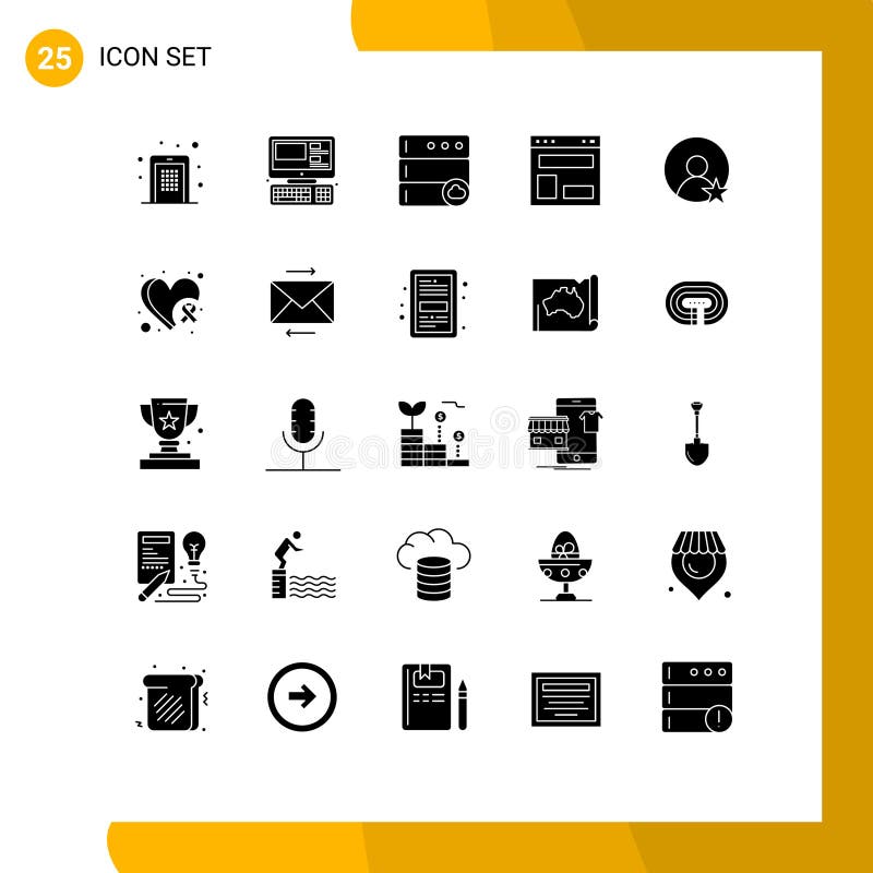 Set of 25 Commercial Solid Glyphs Pack for Rating, Website, Education ...