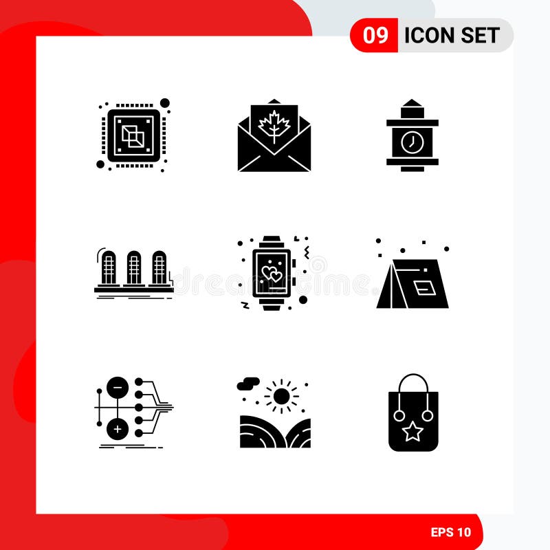 Modern Set of 9 Solid Glyphs and Symbols Such As Tube, Lamp, Mail ...