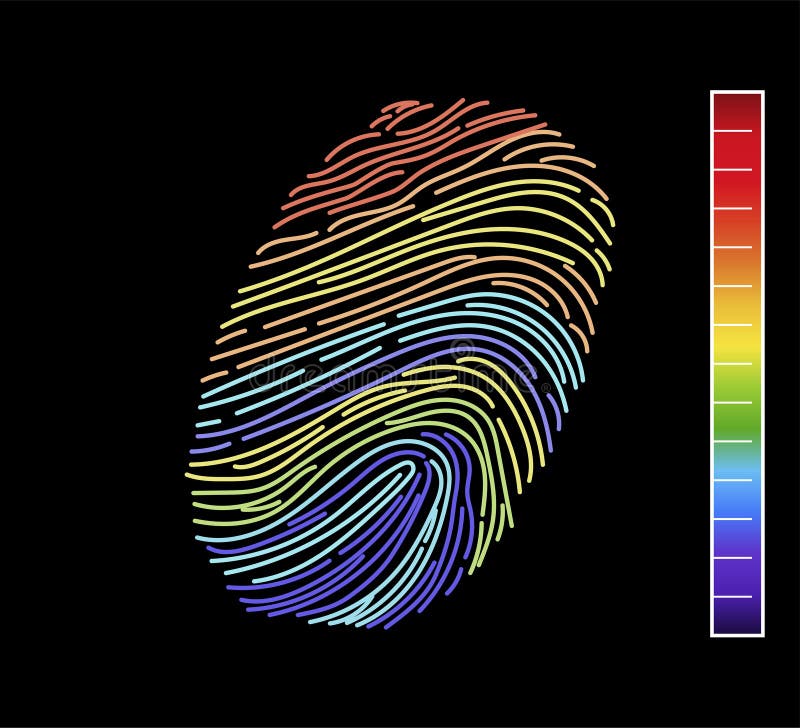 Editable Vector Outline Image of Rainbow Fingerprint Isolated on Black ...