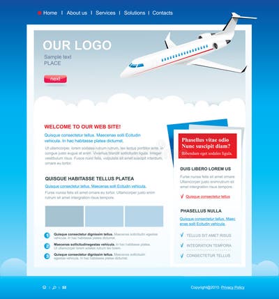 Editable Web Site Template with Passenger Airplane Stock Vector ...