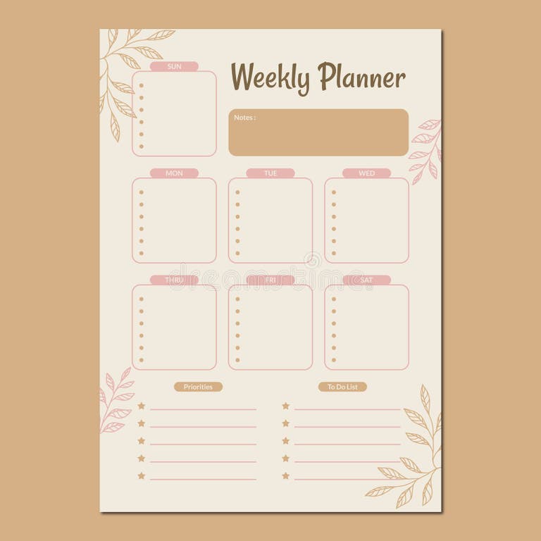 Weekly Planner Template Vector Stock Vector - Illustration of beige ...