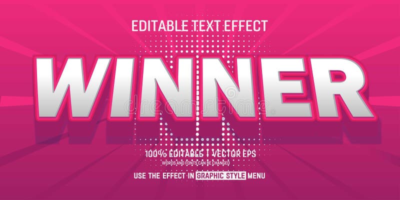 Editable Winner Vector 3d Text Effect with Modern Style Design Stock ...