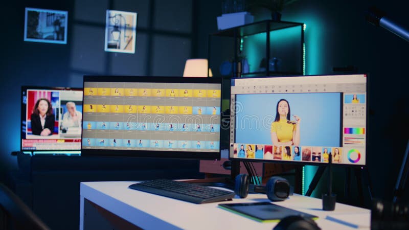 Editing Software Interface on Computer Screens in Empty Graphic Design ...