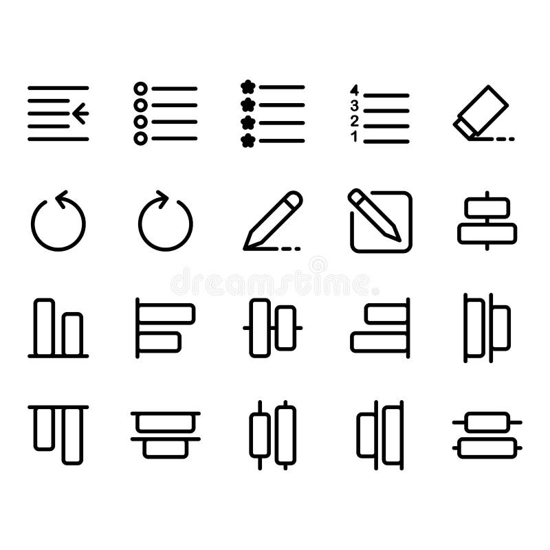 Editing Text Icon Set Include Indent,bullet,numbering,list,eraser,undo ...