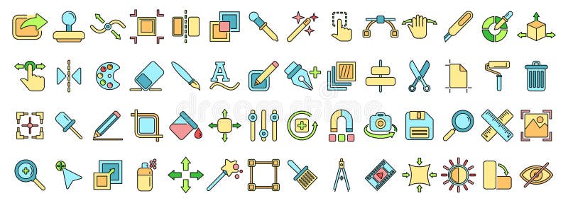 Editing Tools Icons Set Vector Color Line Stock Vector - Illustration ...