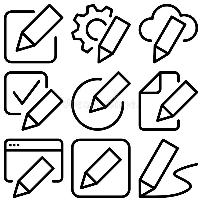 Editing and Writing Icon Set Stock Vector - Illustration of symbol ...