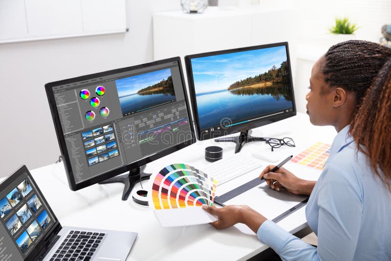 Editor Editing Video on Computer Stock Photo - Image of creative ...